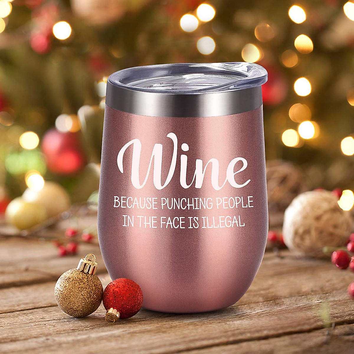 GINGPROUS Wine Tumbler for Women, Stainless Steel Wine Tumbler with Lid and Straw, Funny Insulated Wine Tumbler Idea for Mom Friends Wife Nurse Coworker Aunt Teacher (12 Oz, Rose Gold)
