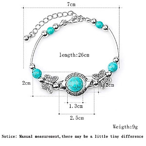 Cocazyw Silver Turquoise Bracelet and Earrings for Women Girl Retro Charm Gemstone Jewelry Set Pendant Necklace and Drop Earrings for Women Girl (style one)