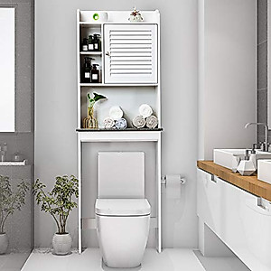 Giantex Over The Toilet Storage Cabinet, Collette Bathroom Behind The Toilet Storage Organizer w/Door & 5-Position Adjustable Shelf, Bathroom Storage Cabinet Over Toilet for Space Saving (68.5" H)