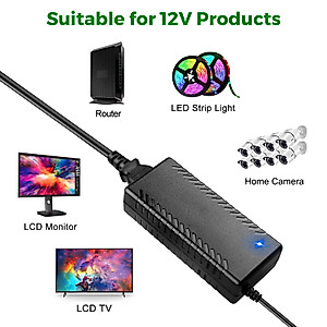 12V 3A Power Adapter - LeTaoXing AC 100-240V 50/60Hz to DC 12V 3A Switching Power Supply 5.5x2.5mm 12Volt Transformers 12V/3A Charger for 5050 3528 LED Strip CCTV Security System LCD Monitor