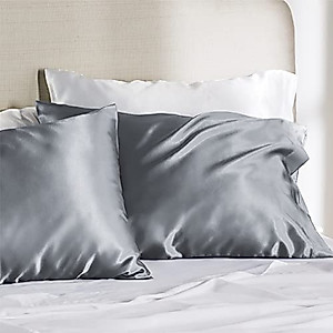 Bedsure Satin Pillowcase Standard Set of 2 - Dark Grey Silky Pillow Cases for Hair and Skin 20x26 Inches, Pillow Covers with Envelope Closure, Similar to Silk Pillow Cases, Gifts for Women Men