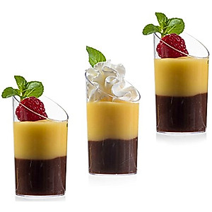 Zappy Elegant Clear Slanted Cylinder Mini Dessert Appetizer Cup 2.5 oz Plastic Tasting/Sample Shot Glasses Parfait Glass/Souffle Jello Tumbler (25 Ct)