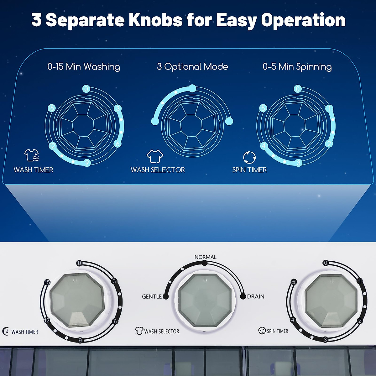 ARLIME Portable Washing Machine, 26 lbs Washer and Spinner Combo with Drain Pump,18 lbs Washing 8 lbs Spinning Twin Tub Mini Compact Laundry Washer for Dorms, Apartments, RVs (White+Gray)