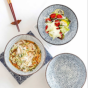 Houlu 60 oz Pho Bowls, Large Soup Bowl, Japanese Ramen Bowl Set, Big Porcelain Bowls Set of 3, 8 inches