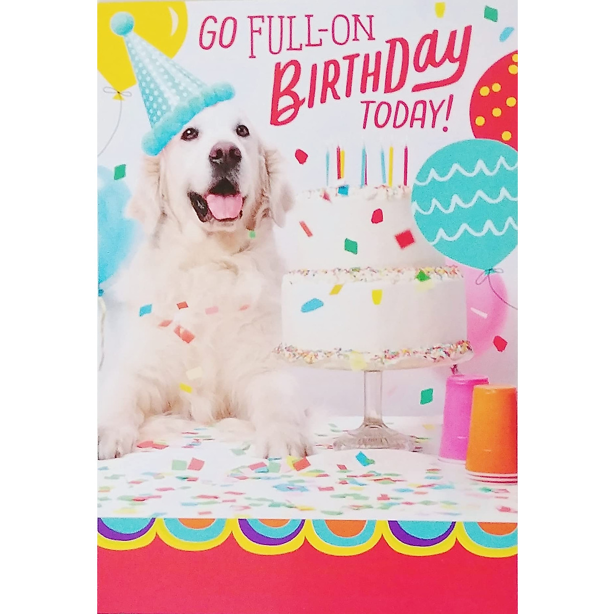 Greeting Card Go Full-On Birthday Today with Golden Labrador Retriever Dog
