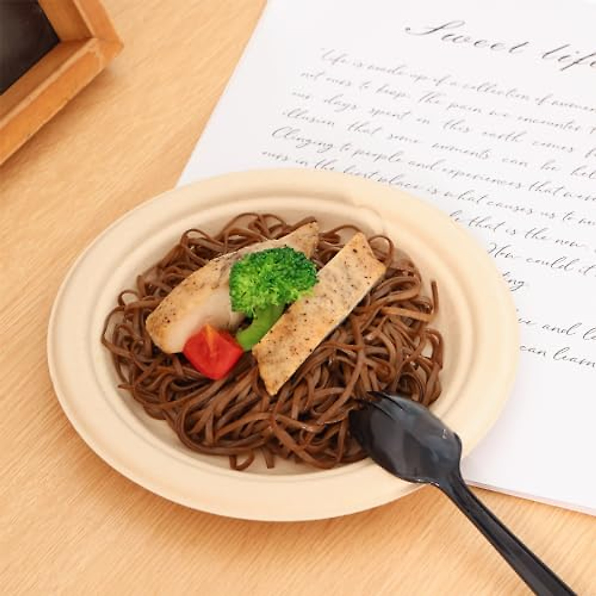 Moretoes 125 Pack 7 Inch Compostable Paper Plates, Plates Disposable Heavy Dutys, Natural Sugarcane Bagasse, Microwavable Plates Bulk (Unbleached)