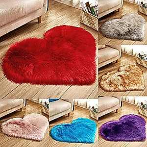 Fluffy Area Rugs,Heart Shaped Soft Faux Sheepskin Fur Area Rugs for Home Sofa Floor Mat Plush, Pink Shag Rug for Girls Bedroom,Fuzzy Carpet for Kid's Room, Nursery, Home Decor (E)