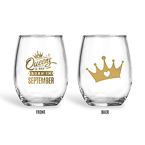 Bad Bananas September Birthday Gifts For Women - Queens Are Born In September 21 oz Stemless Wine Glass - Virgo or Libra Zodiac Sign Gifts for Her Happy Birthday Gifts for Moms, Best Friends, Sisters