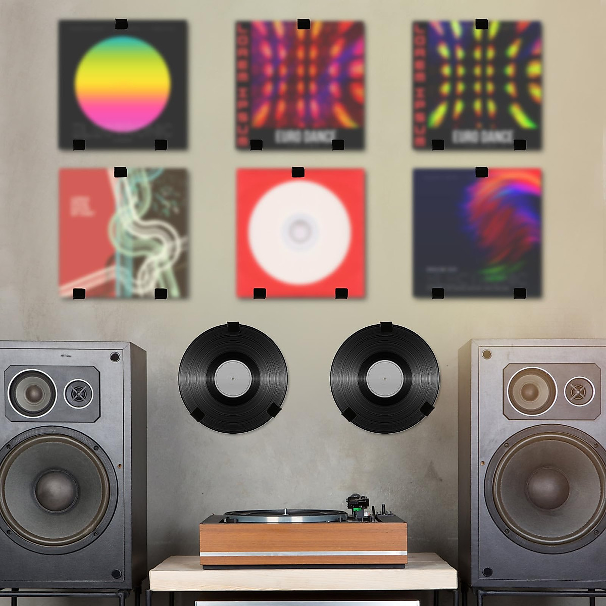 30pcs Vinyl Record Wall Mount Display Holder, 10 Sets Acrylic Vinyl Record Hanger Self Adhesive Vinyl Record Shelf Minimalist Album Racks Wall Display Stand for LP CD Display Card Collection(Black)