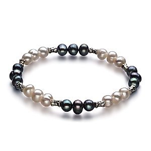 YinYang Black and White 6-7mm A Quality Freshwater Cultured Pearl Bracelet for Women