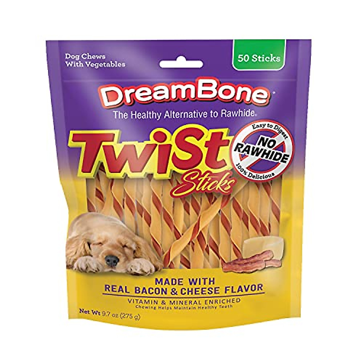DreamBone Twist Sticks with Real Bacon and Cheese Flavor 50 Count, Rawhide-Free Chews for Dogs & SmartBones Smart Twist Sticks with Peanut Butter 50 Count
