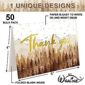 Whaline 50 Packs Fall Forest Gold Foil Thank You Cards Autumn Nature Greeting Cards Blank Note Cards with Envelopes and Stickers for Thanksgiving Wedding Birthday Party, 4 x 6 Inch