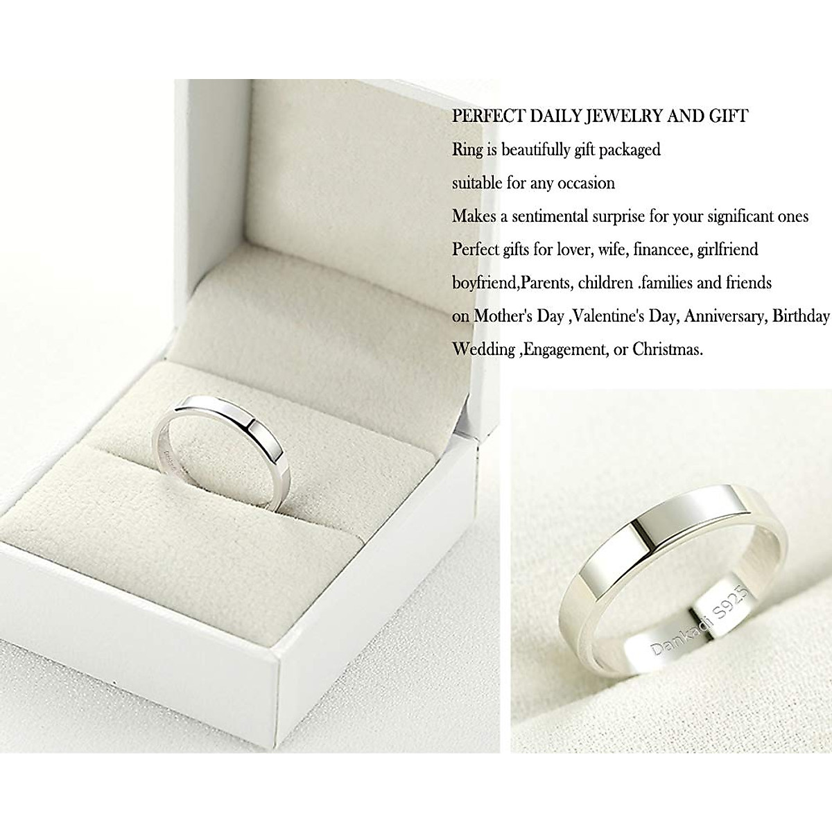 Dankadi Men & Women Fashion 925 Sterling Silver Ring Smooth Plain Dome Comfort Solid Silver Ring Wedding Engagement 3.5 mm Ring 12# (classic style, 12)