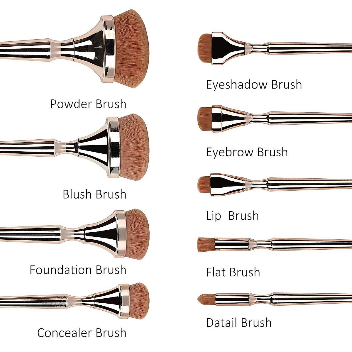 Logiverl 9 Pieces Makeup Brushes Powder Blush Foundation Concealer Eyeshadow Eyebrow Lip Flat Detail Brush for Blending Buffing Foundation Cream Make Up Brushes Tools Kit (Rose Golden)