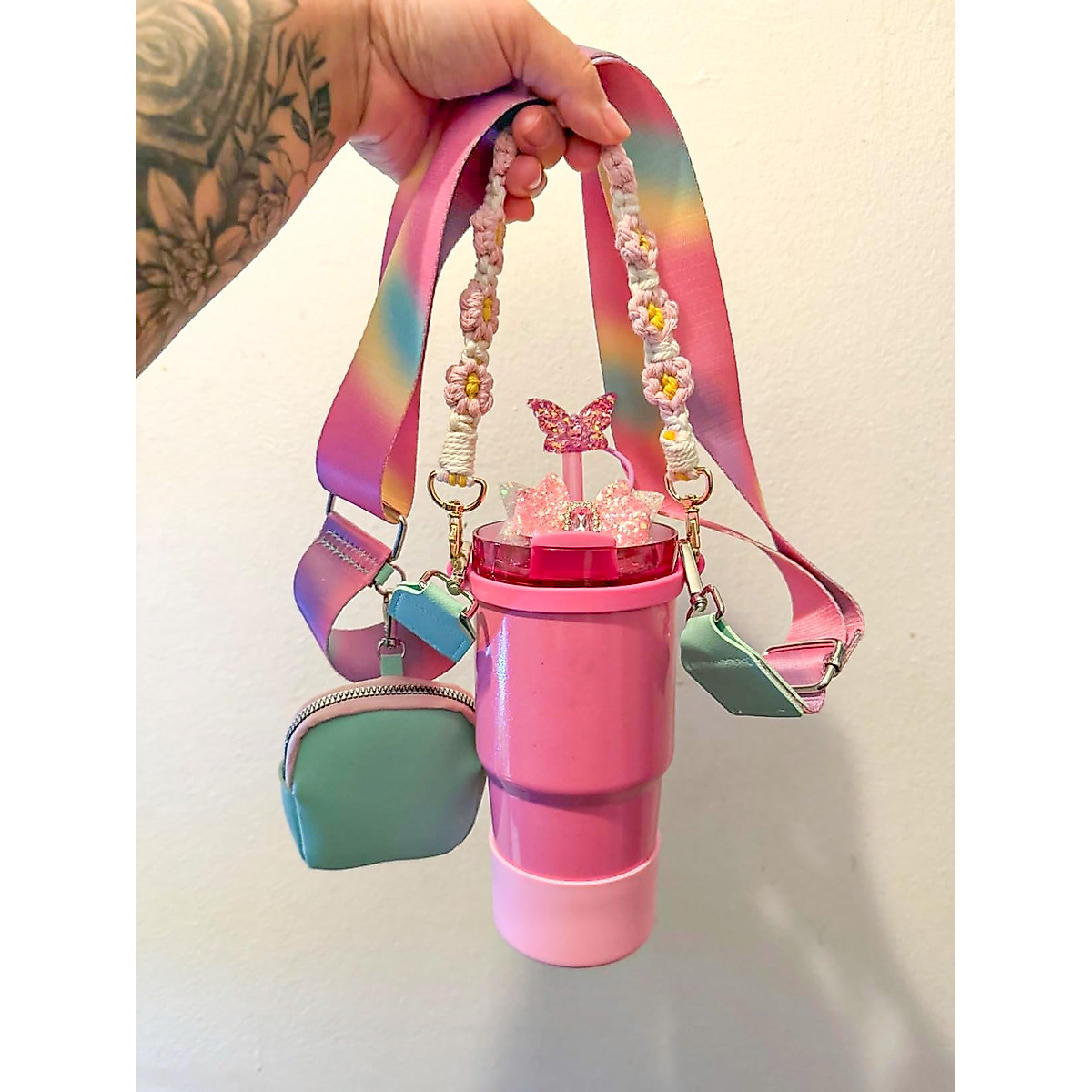 Mity rain Water Bottle Shoulder Strap Set for Stanley Cup, Cup Accessories for Stanley 20oz 30oz 40oz, Including Cup Holder Shoulder Strap with Purse, Carrying Handle Strap, Boot, Cup Ring