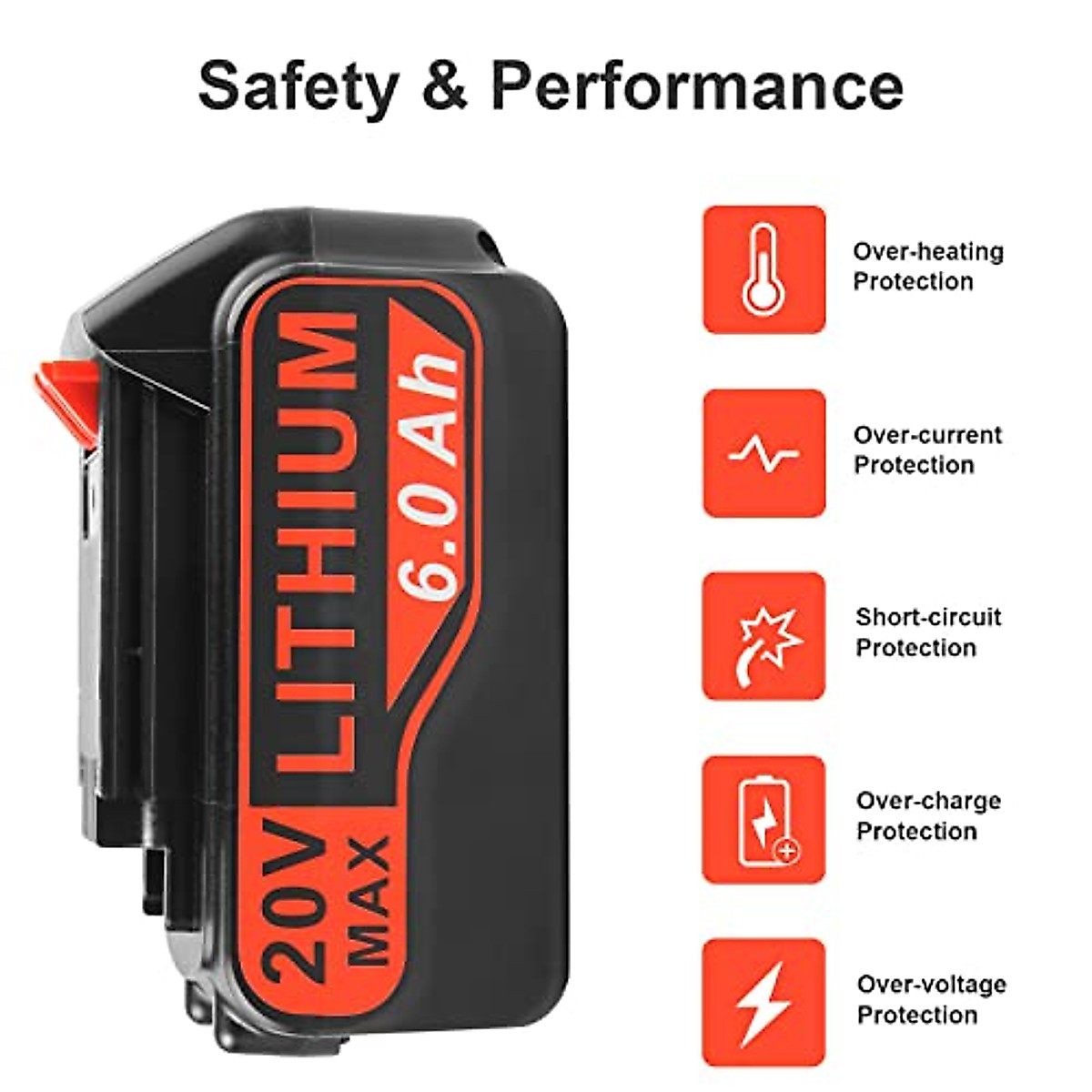 [1Pack] 6.0Ah HIGH Output Long-Lasting 20V Battery for Black+Decker 20 Volt LB20 LBX20 LBXR20 LBXR20B LBXR2020 LBX4020 LB2X4020 LST220 Tool Battery