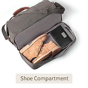 MyMealivos Canvas Weekender Bag, Overnight Travel Carry On Duffel Tote with Shoe Pouch (Grey)