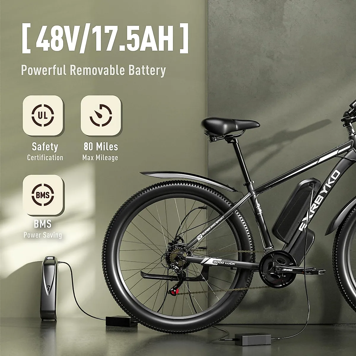 EXRBYKO Electric Bicycle, 29” Electric Bike for Adults 48V 17.5AH 840WH Battery, 1500W Peak 36mph Electric Mountain Bike, 80 Miles Ebike with 21-Speed Gears, Fast E Bike for Commuter, 330LBS Load
