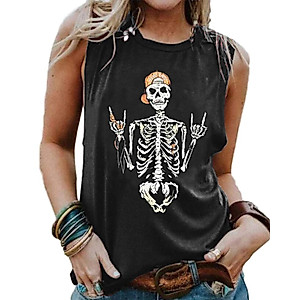 BRUBOBO Womens Funny Skull Graphic Tank Tops Summer High Neck Sleeveless Workout Tee Shirts (Large,Black)