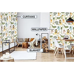 MESHELLY Kids Safari Curtains 42W X 63H Inch Rod Pocket Cute Cartoon Animals Baby Boy Nursery Bedroom Decor Woodland Jungle Lion Elephant Curtains for Children Living Room Window Drapes Fabric