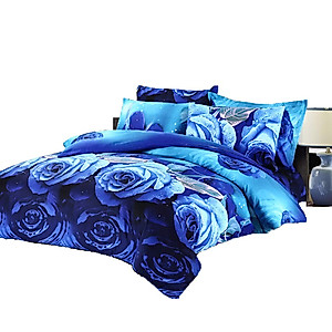Swanson Beddings Blue Roses 3-Piece Bedding Set: Duvet Cover and Pillow Shams (California King)