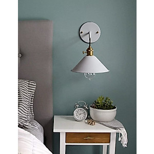 White Plug in Wall Sconces Set of Two,Wall lamp with Plug in Cord of 2 for Bedroom Hanging Wall Lights E26 Edison Brass lamp Holder with Frosted Paint Body Bedside lamp