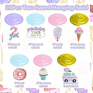 20Pcs Ice Cream Two Sweet 2nd Birthday Party Supplies, Ice Cream and Donut Party Hanging Swirl Decorations, Summer Ice Cream Party Hanging Streamer for Ice Cream Baby Second Birthday Donut Theme Party