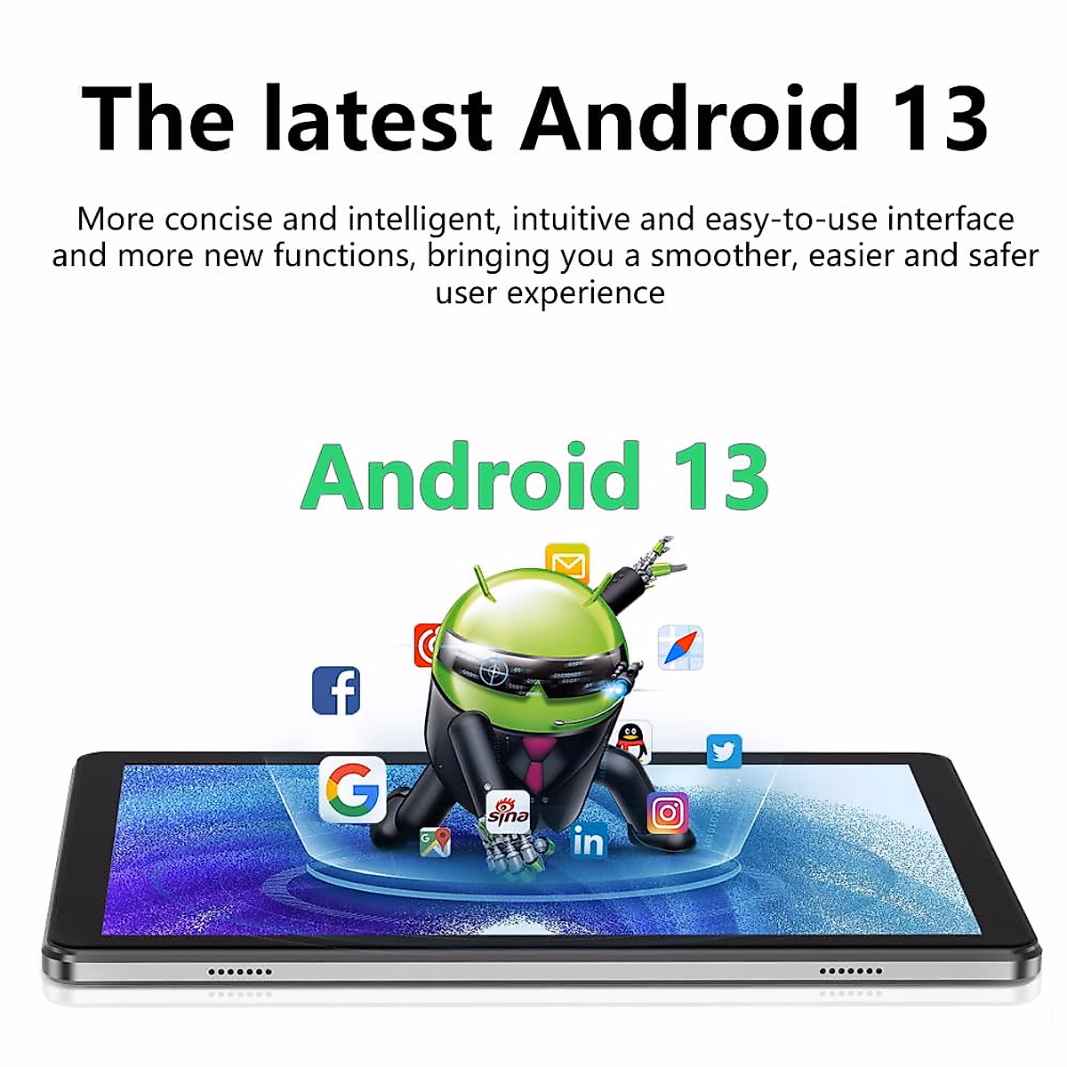 JUNINKE Tablet 10 inch Android 13 Tablets with 8GB(4+4) RAM 128GB ROM, 6000mAh Battery, TF 512GB, HD Touchscreen, WiFi, Bluetooth 5.0, Split Screen Support Tablet PC