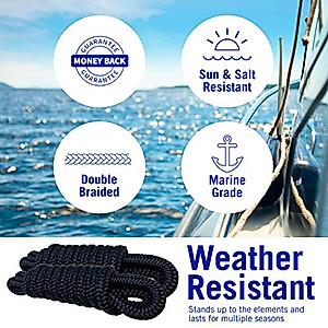Boat Fender Lines for Boat Bumper Fender Boat Lines Hangers Bag Buoy Marine Rope for Boats or Dock Line Jet Ski Mooring or Small Boating Docking Double Braided Nylon 6 Feet 3/8 inch with Loop 2 Pack