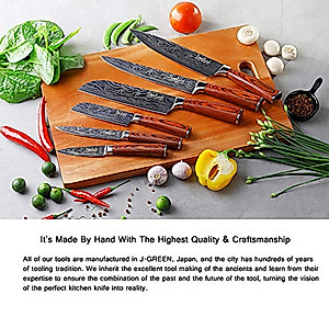FineTool Kitchen Knife Sets, Professional Chef Knives Set Japanese 7Cr17mov High Carbon Stainless Steel Vegetable Meat Cooking Knife Accessories with Red Solid Wood Handle, 6 Pieces Set Boxed Knife