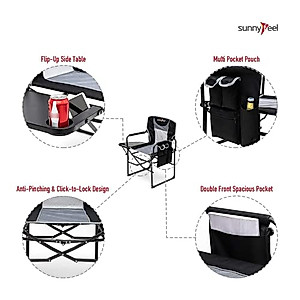 SUNNYFEEL Oversized Camping Directors Chair 2 Pack, Portable Folding Lawn Chairs for Adults Heavy Duty with Side Table,Pocket for Beach, Fishing,Picnic,Concert Outdoor, Foldable Camp Chairs