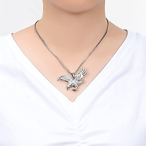 XSMZB Eagle Urn Necklace for Ashes of Loved Ones Keepsake Ash Holder for Pet Human Memorial Cremation Jewelry for Ashes for Men Women (Silver)