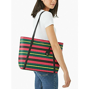 Kate Spade Cara Large Top Zip Tote Wrapping Paper Stripe Pink Black Multi