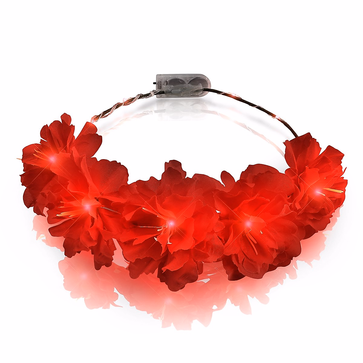 Light Up Red Flower Crown Headband for Festivals with Red LED Lights