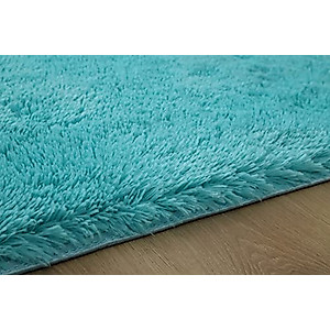 Aimusego Plush Modern Area Rug, 4x5.3ft Soft Fuzzy Turquoise Blue Rugs for Bedroom for Living Room Bedroom, Shaggy Carpet Throw Rugs for Kids Girls Boys Dorm Room, Dorm Rugs for College Students Girls