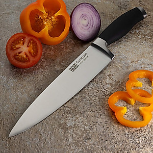 Taylors Eye Witness Syracuse Chefs/Cooks Kitchen Knife - Professional 20cm/8 Inch Cutting Edge, Multi Use. Precision Ground, Razor Sharp, Ultra Fine Blade. Soft Textured Grip Matte Black Handle.