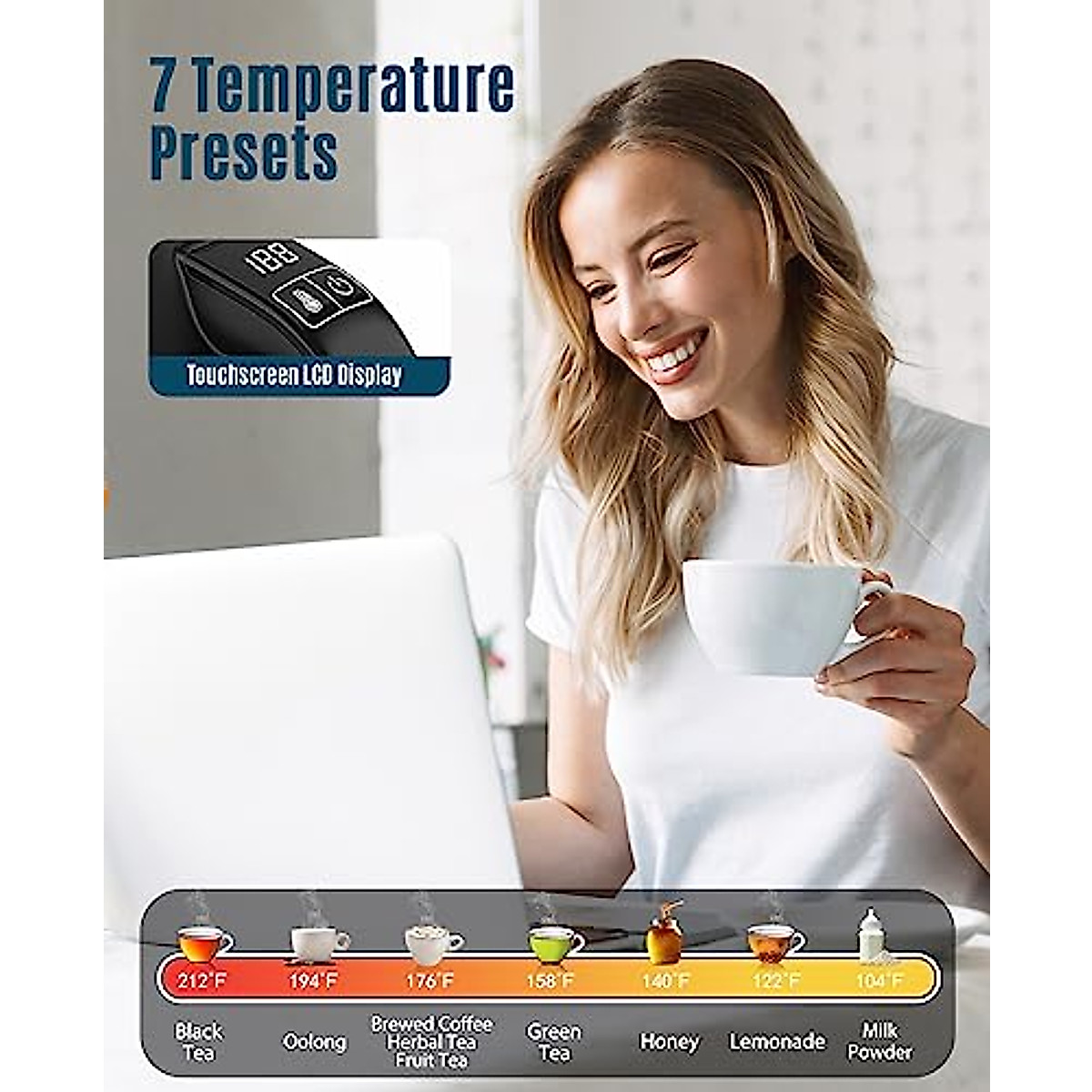 Nicewell Electric Kettle with Temperature Control, 4 Minutes Fast Water Boiler, Small Travel Kettle, with Touchable LCD Display & Auto Shut-off, for Travel, Office, Home, (450ML and 600W, Blue)