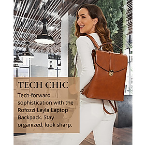 rofozzi Layla Large Backpack Purse for Women - 13-inch Laptop Backpack for Office - Top Handle 3-Compartment Everyday Fashion Backpack - Water-Resistant Easy to Care Vegan Leather Bag Pack