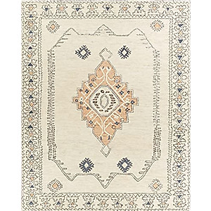 Hauteloom Laketon Boho Hand Tufted Wool Natural Fiber Soft Area Rug - Traditional Floral Carpet for Living Room, Bedroom, Dining Room - Peach, Dusty Pink, Ivory - 8' x 10' (8x10 Area Rug)