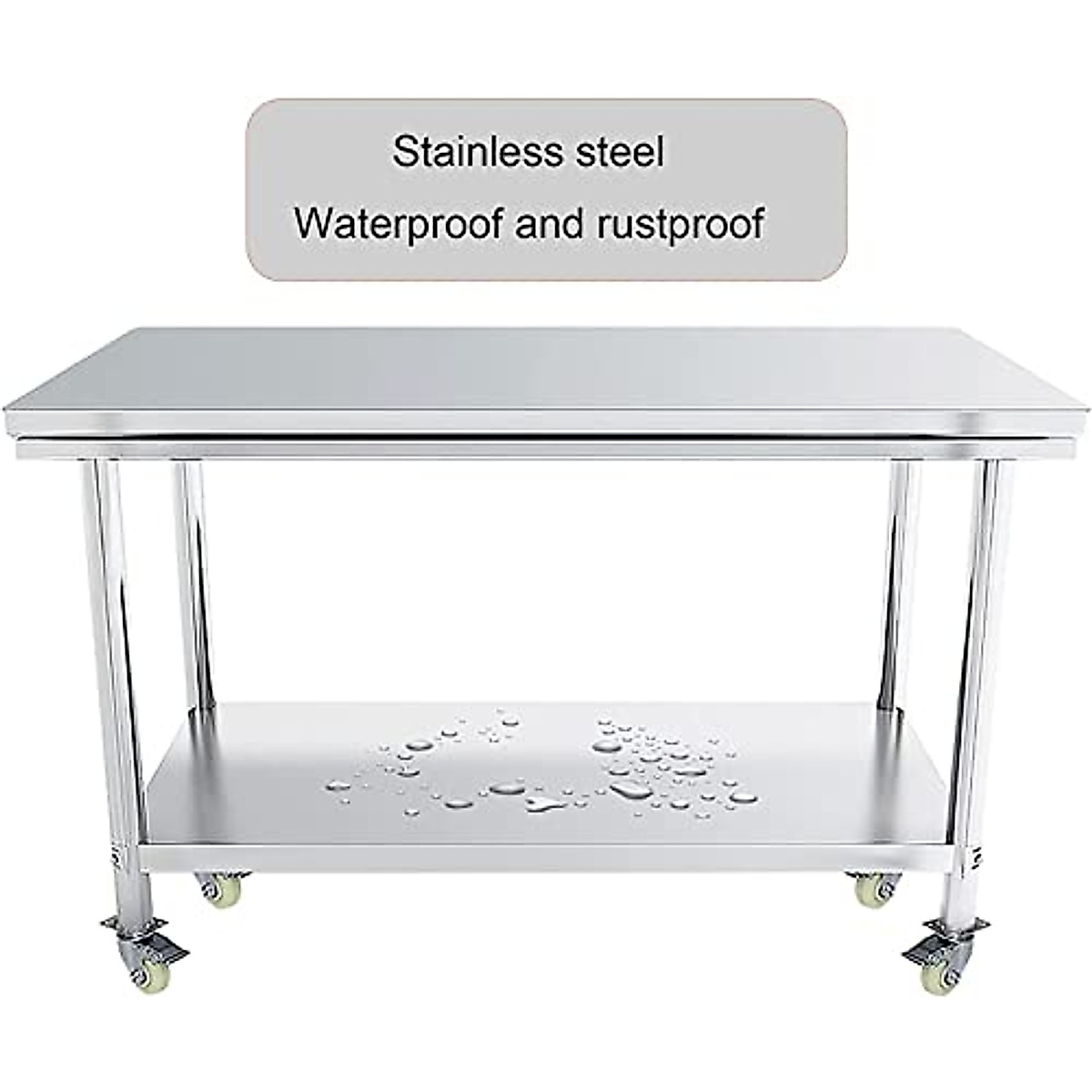 Commercial Kitchen Work Catering Table, Stainless Steel Work Table Commercial Workbench Heavy Duty Table with Caster Wheels Undershelf and Galvanized Legs for Restaurant (Size : 80x50x85cm)