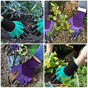 Gloryfox Gardening Gloves with Claws, Waterproof and Breathable Garden Gloves for Digging, Planting, Branch Trimming and Seedling, Best Gifts for Gardeners(2 Pair with Claws, Purple&Blue)