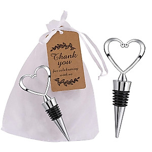 16Pcs Lovely Heart Wine Bottle Stoppers,Silver Beverage Reusable Plug Kitchen Bar Decor for Wedding Birthday Christmas Gifts with Kraft Tags (Silver Heart, 16)