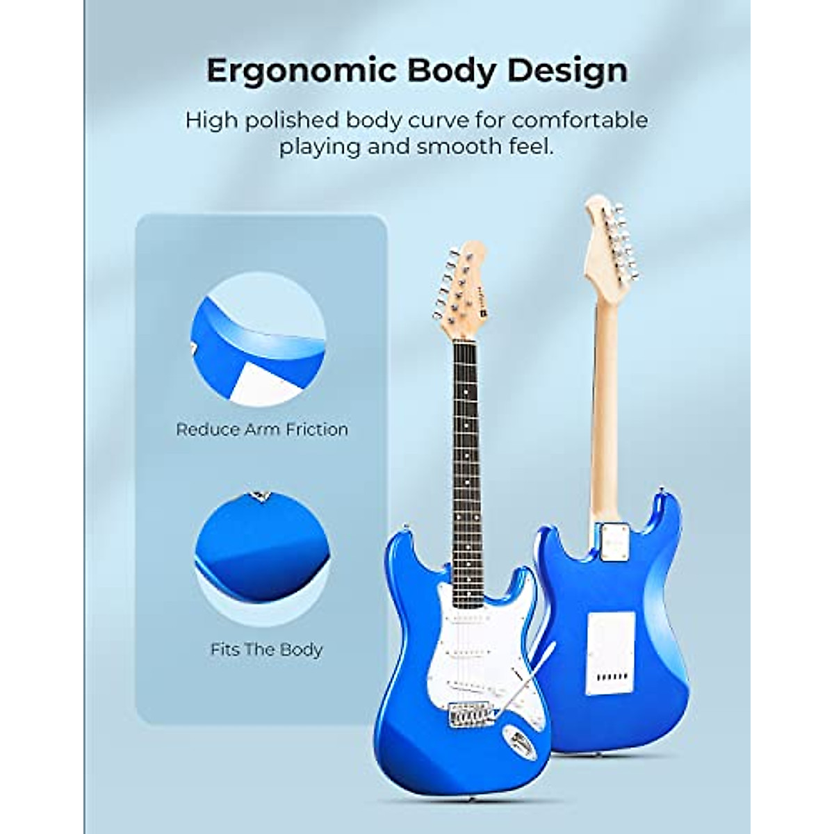 Electric Guitar 39 Inch Full Size Electric Guitar Beginner Starter Kit Bundle with Folding 10W Amp for Adults Teens,Metallic Blue, by Vangoa