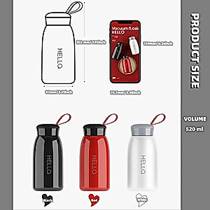 Insulated Water Bottle 520ml Stainless Steel Double Wall Vacuum Mug Thermos with Silicone Handle Sealed Insulated Sports Flask Leakproof Beverage Coffee Bottle for Biking Camping Office Car, Red