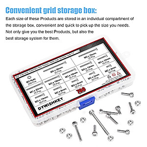 DYWISHKEY 700 Pieces M3 Stainless Steel 304 Hex Socket Head Cap Bolts Screws and Nuts Assortment Kit