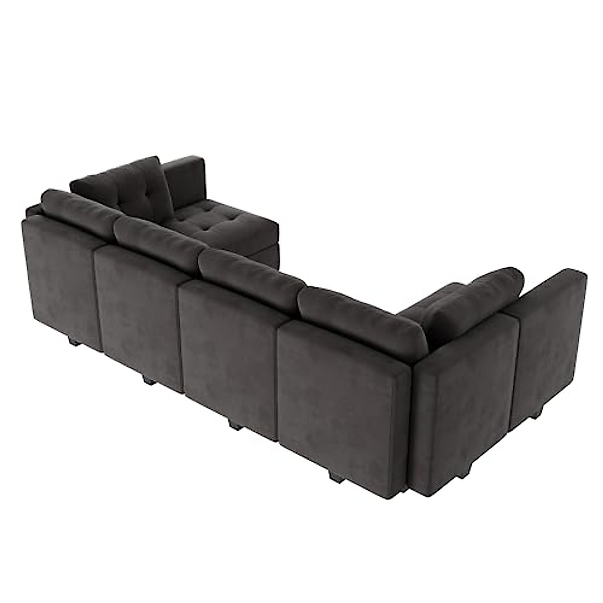 HONBAY Modular Sectional Sofa Velvet U Shaped Couch with Double Chaises 6 Seater Sectional Sofa with Storage, Grey