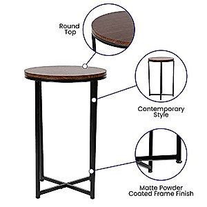 Flash Furniture Hampstead Collection End Table - Modern Walnut Finish End Table - Crisscross Matte Black Frame
