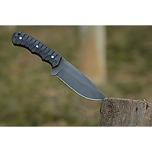 DNT BLADES Hunting knife with Sheath Acid Wash Camping fixed-Blade Knives Carbon Steel Survival Bushcraft knife with Micarta Handle