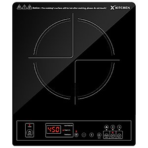 XKitchen Portable Induction Cooktop, 1800W Induction Burner with 9 Power levels, 12 temperature levels(140℉-465℉), Safety Lock, 3-Hour Timer, Countertop Burner with Warm Function, Black, 110V
