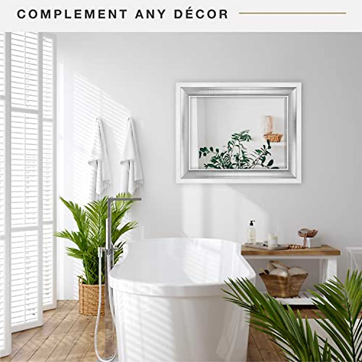 MCS Large Wall Mirror, Modern Rectangle Mirror Home Decor for Living Room, Bedroom, or Bathroom, 24.5 by 30.5 Inch, White/Woven Silver